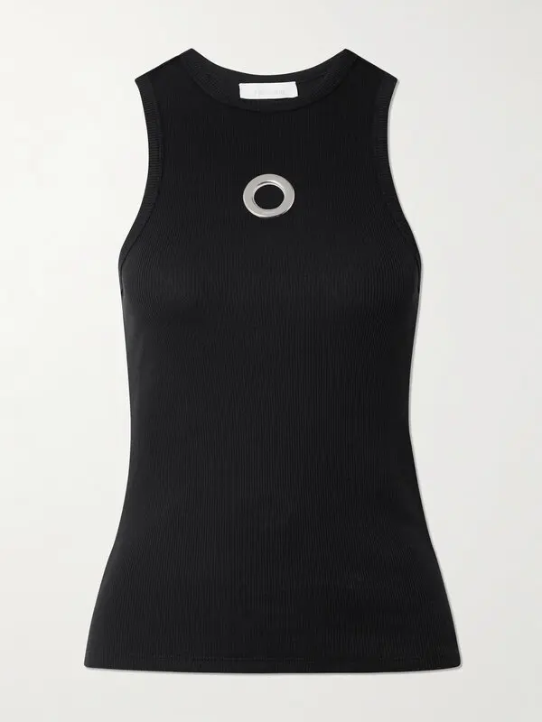 Rabanne Embellished Ribbed Stretch-cotton Tank