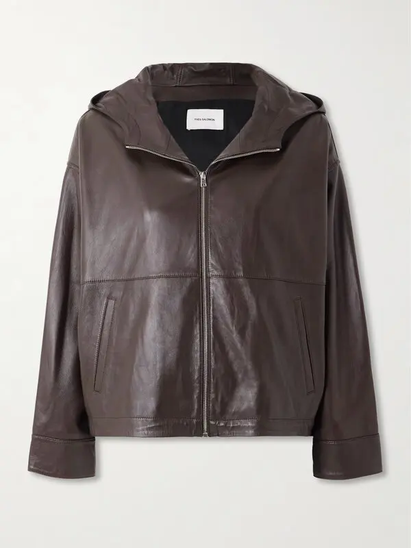 YVES SALOMON Leather Hooded Jacket
