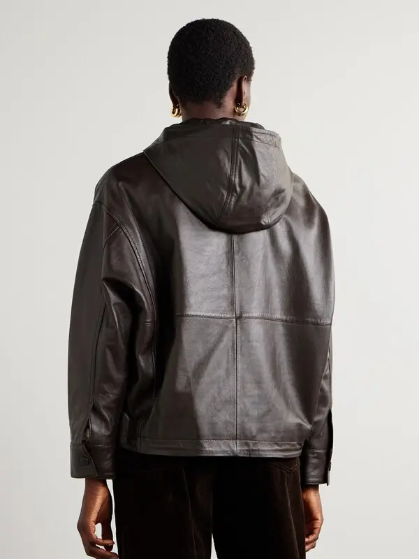 YVES SALOMON Leather Hooded Jacket
