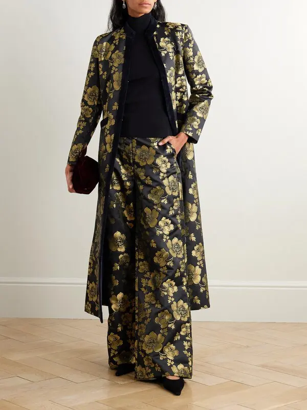 DESTREE Beatrice Floral-brocade Wide-leg Pants