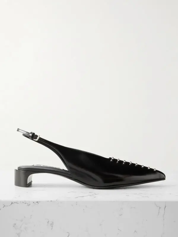 JIL SANDER Studded Glossed-leather Slingback Pumps