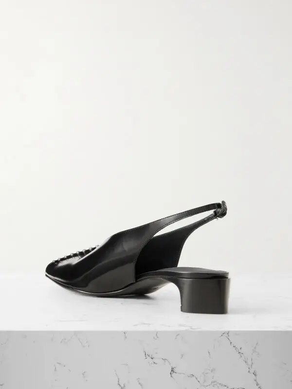 JIL SANDER Studded Glossed-leather Slingback Pumps