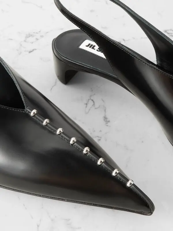JIL SANDER Studded Glossed-leather Slingback Pumps