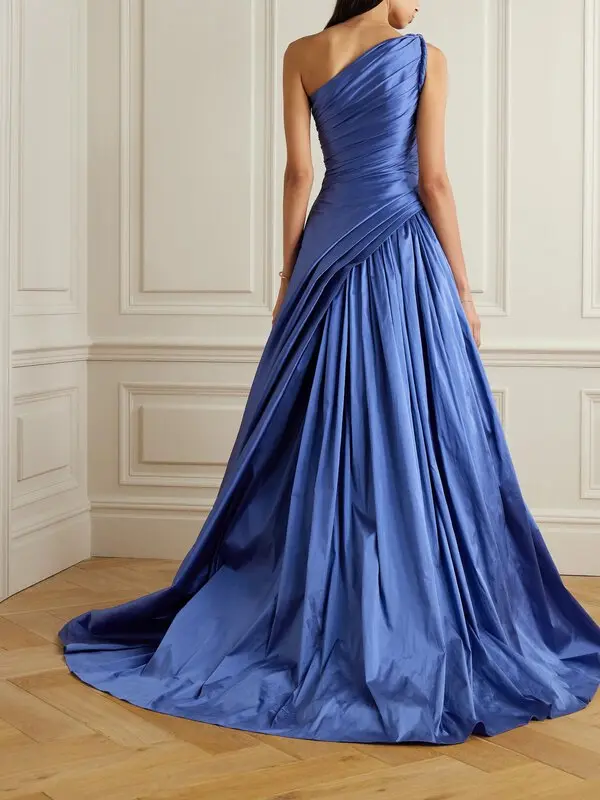 MARMAR HALIM One-shoulder Ruched Pleated Taffeta Gown