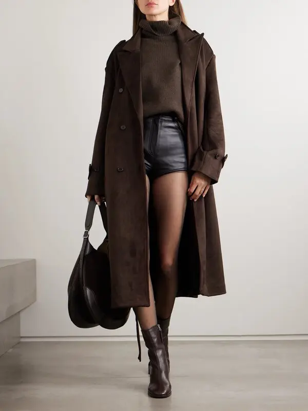THE FRANKIE SHOP Pembroke Brushed Trench Coat - Brown