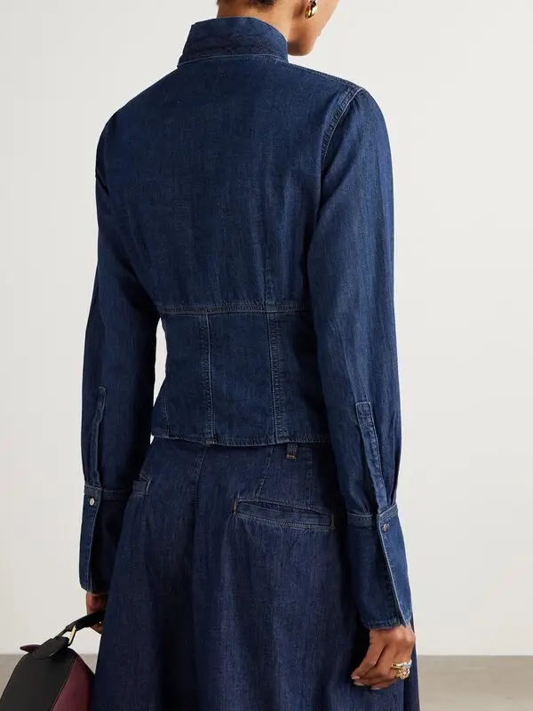 TWP Fifis Pussy-bow Paneled Denim Blouse