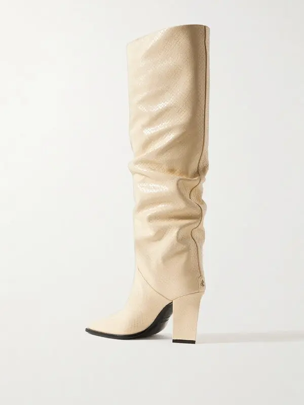 JIMMY CHOO Hart 85 Ruched Snake-effect Knee Boots