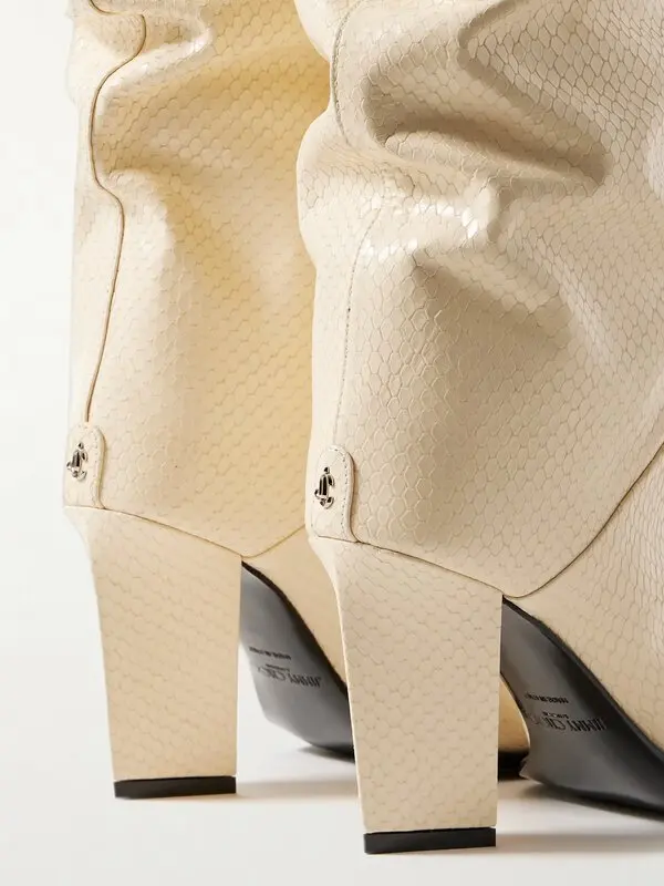 JIMMY CHOO Hart 85 Ruched Snake-effect Knee Boots
