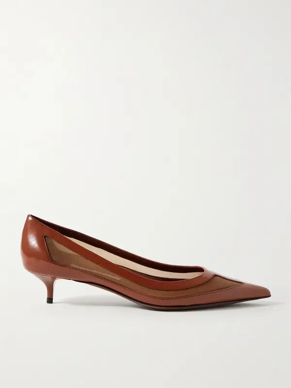 JIMMY CHOO Amelia 30 Mesh-trimmed Leather Pumps