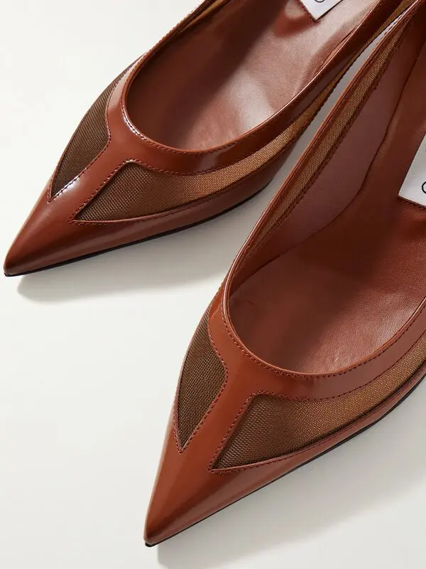 JIMMY CHOO Amelia 30 Mesh-trimmed Leather Pumps