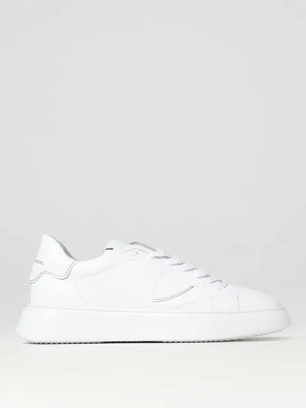 Philippe Model Temple Low Smooth Calfskin Low-top Sneakers With Shield Logo - White 1