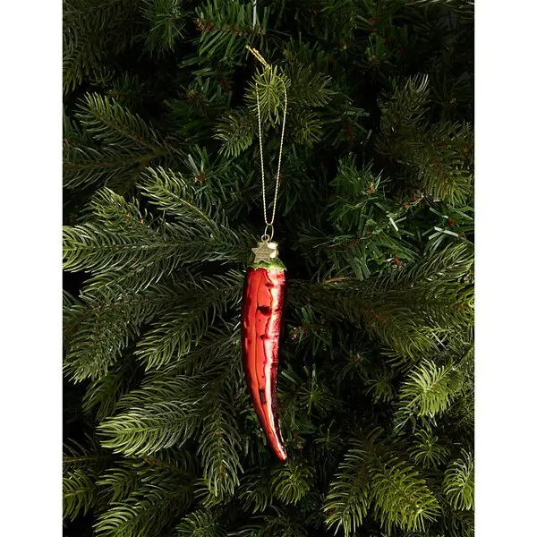 SELFRIDGES EDIT Red Chili Pepper Glitter-embellished Glass Christmas Decoration 13.5cm
