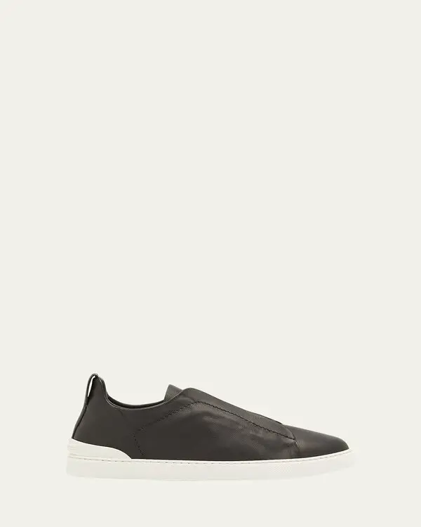 Zegna Triple Stitch™ Secondskin Leather Slip-on Sneakers - Black