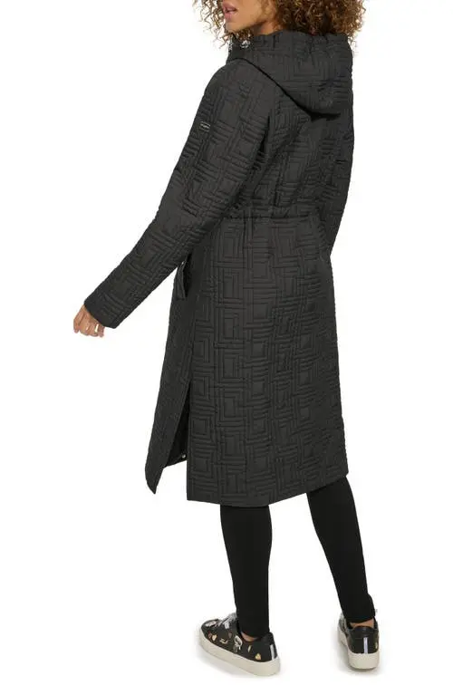 Karl Lagerfeld Paris Hooded Quilted Long Jacket