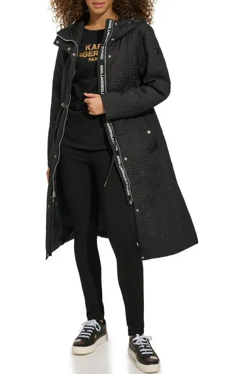 Karl Lagerfeld Paris Hooded Quilted Long Jacket