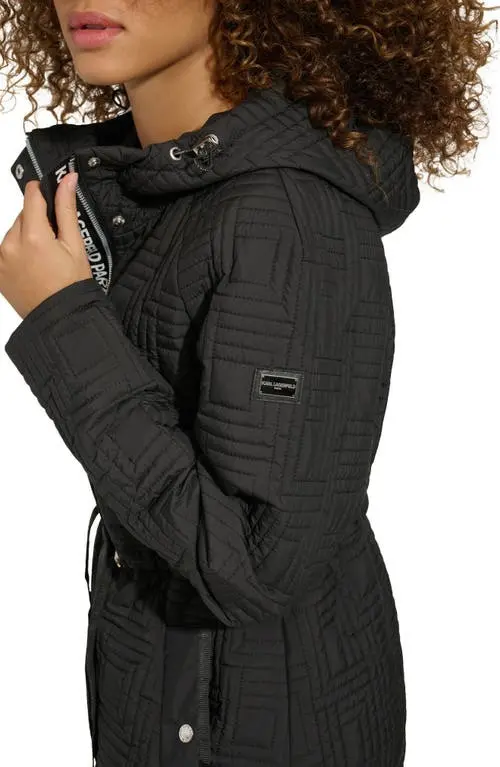 Karl Lagerfeld Paris Hooded Quilted Long Jacket
