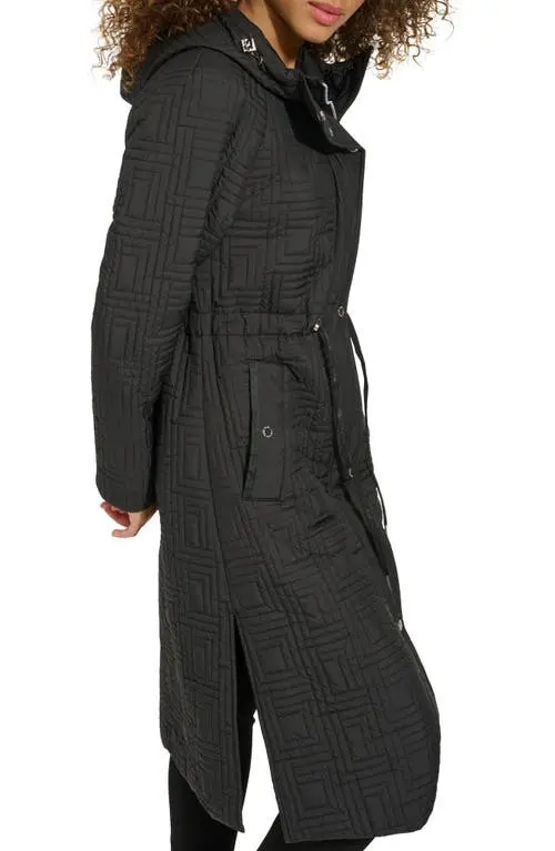 Karl Lagerfeld Paris Hooded Quilted Long Jacket