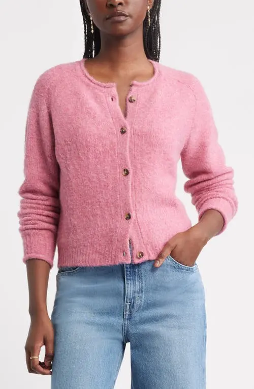 Treasure & Bond Rolled Crewneck Cardigan - Pink Haze