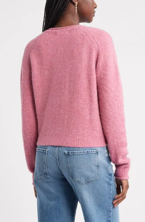 Treasure & Bond Rolled Crewneck Cardigan - Pink Haze