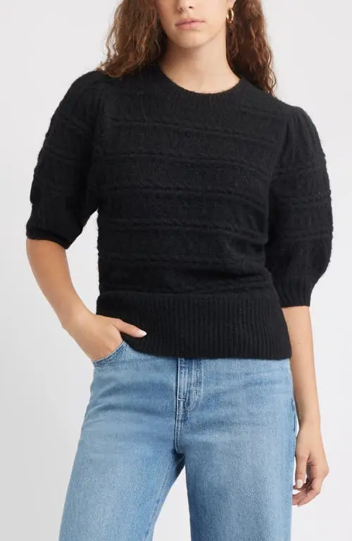 Treasure & Bond Puff Sleeve Cable Knit Pullover - Black