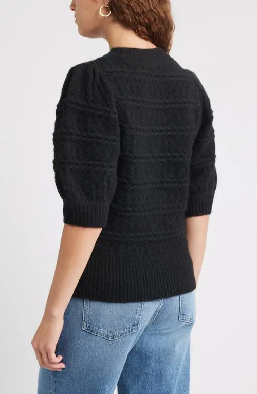 Treasure & Bond Puff Sleeve Cable Knit Pullover - Black