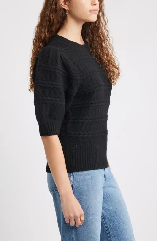 Treasure & Bond Puff Sleeve Cable Knit Pullover - Black