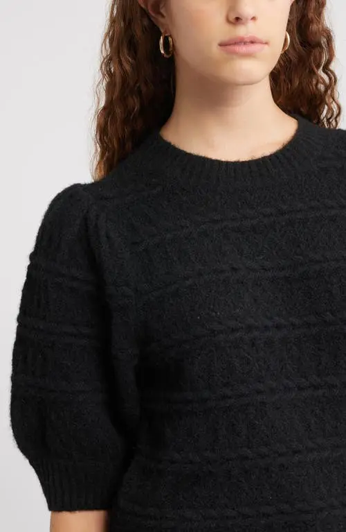 Treasure & Bond Puff Sleeve Cable Knit Pullover - Black