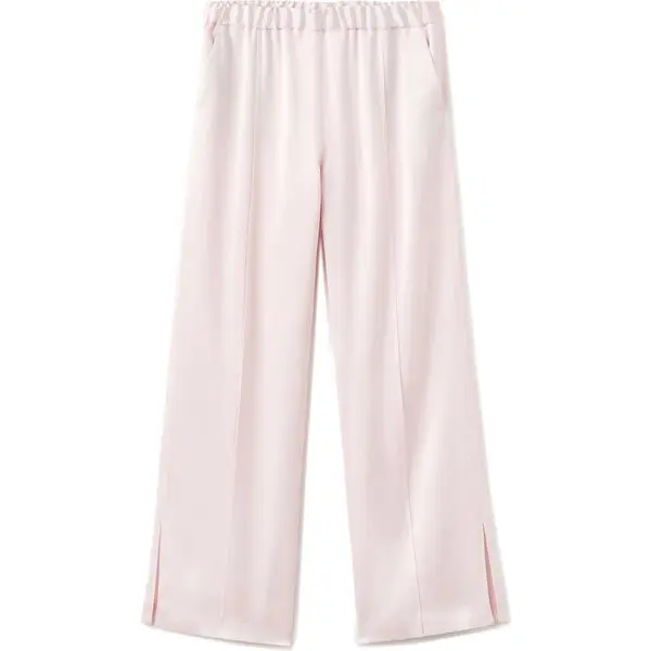Mango Selection Satin Slit Hem Wide-leg Pants - Pastel Pink
