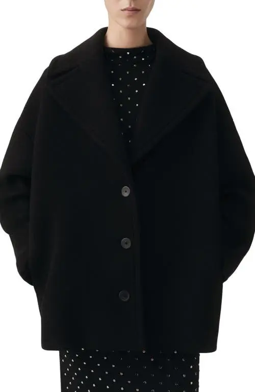 Mango Oversized Wool Blend Short Coat - Black