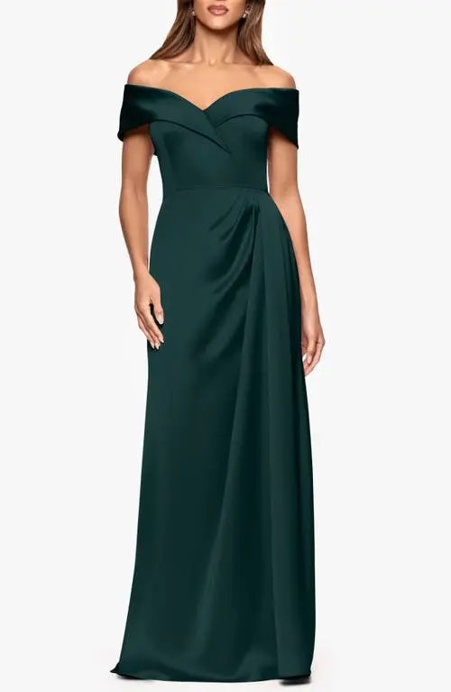 XSCAPE EVENINGS Off-the-shoulder Satin Gown - Hunter