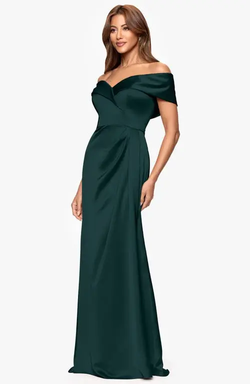 XSCAPE EVENINGS Off-the-shoulder Satin Gown - Hunter