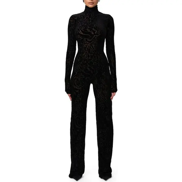 Naked Wardrobe Burnout Long Sleeve Jumpsuit - Black