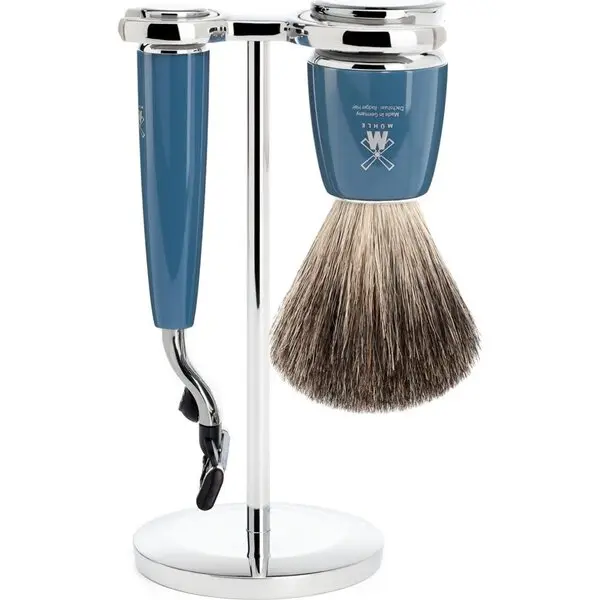 MUHLE Rytmo Pure Badger Mach3 Shaving Set - Petrol Blue