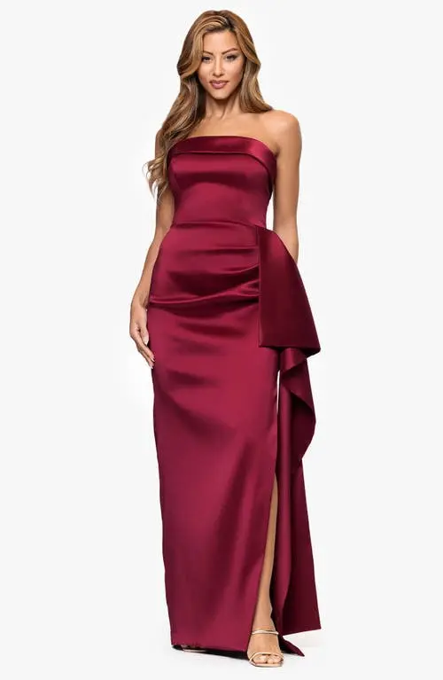 XSCAPE EVENINGS Strapless Mikado Column Gown With Ruffle