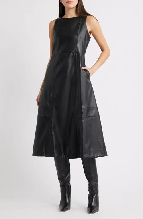 Halogen Structured Faux Leather Midi Dress - Rich Black 060