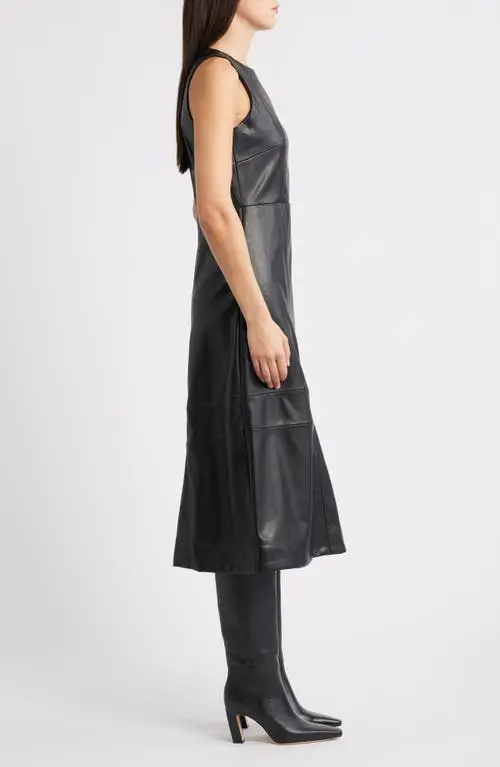 Halogen Structured Faux Leather Midi Dress - Rich Black 060