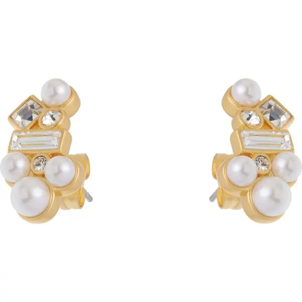 REISS Mae Zoroya Faux Pearl And Crystal Stud Earrings - Gold Tone/pearl/clear