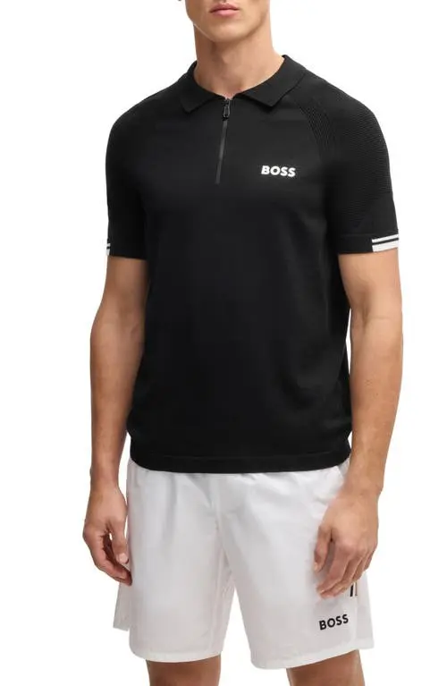 BOSS Perform-max Quarter-zip Polo Sweater - Black