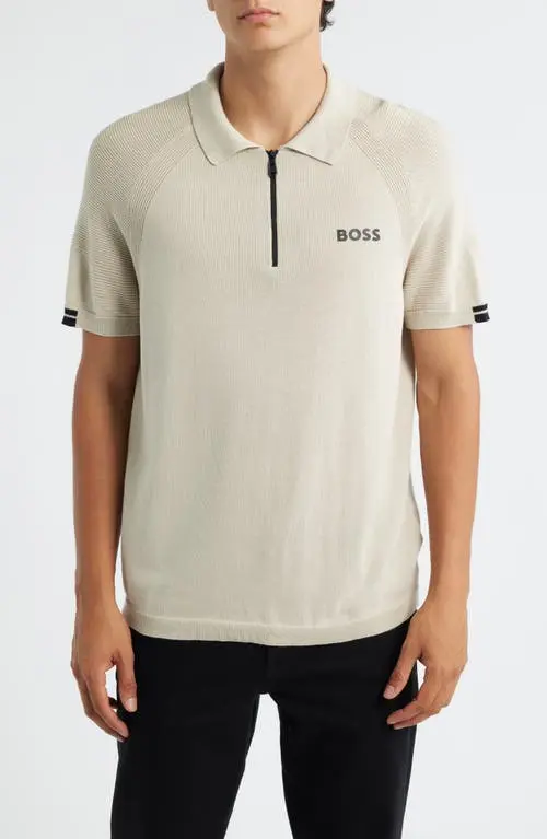 BOSS Perform-max Quarter-zip Polo Sweater - Open Beige