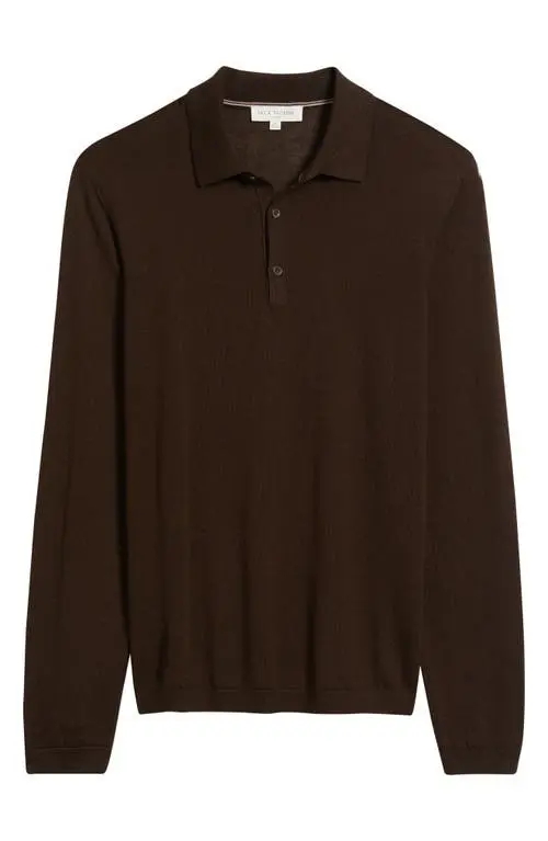 JACK VICTOR Long Sleeve Wool & Silk Polo Sweater - Brown