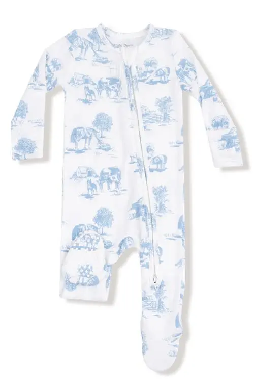 ANGEL DEAR Farm Toile Print Footie - White/blue