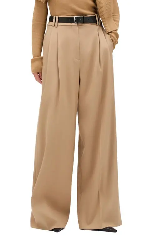 Another Tomorrow Twill Pleated Trouser - Camel
