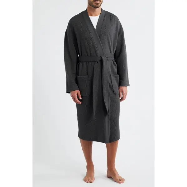 Majestic International Tomorroland Waffle Knit Robe - Charcoal