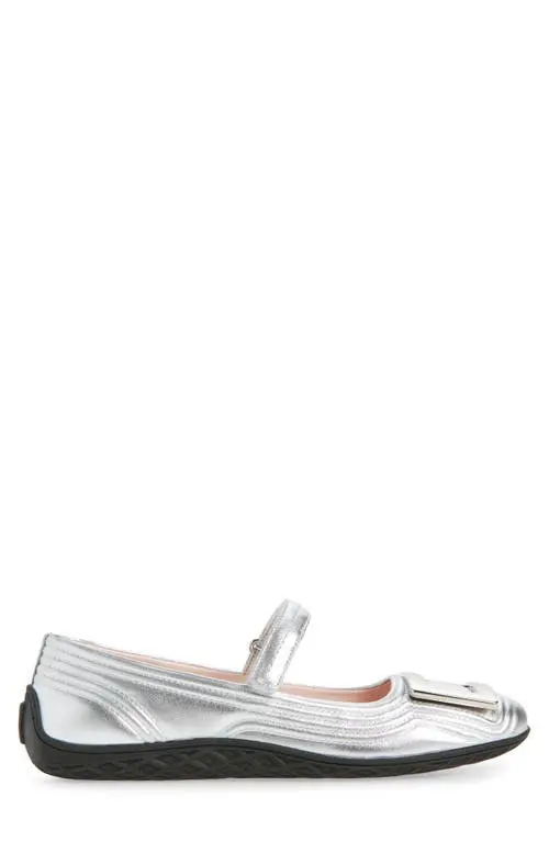 ROGER VIVIER Viv Low Quilted Metallic Leather Ballet Flat - Argento .silver