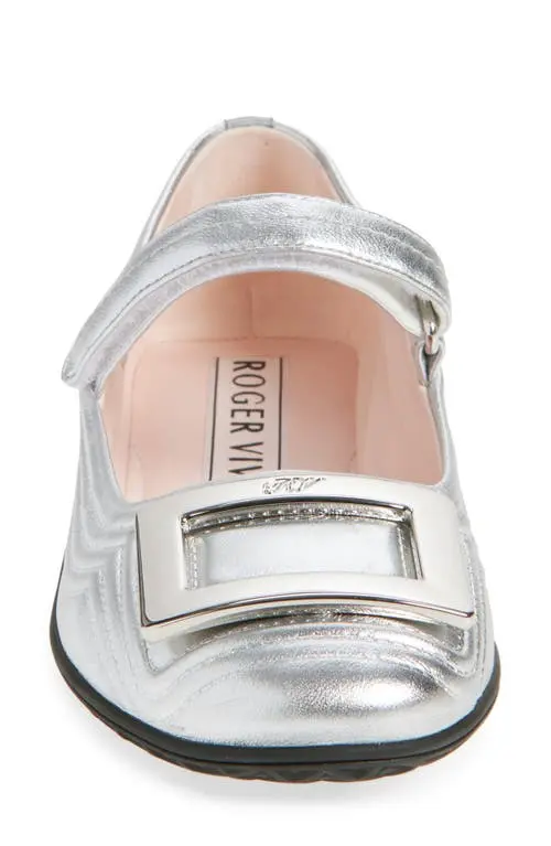 ROGER VIVIER Viv Low Quilted Metallic Leather Ballet Flat - Argento .silver