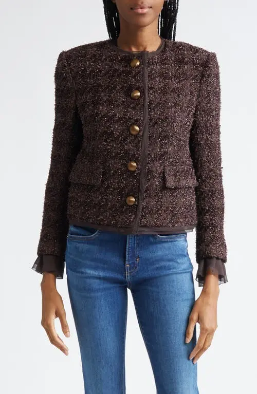 Veronica Beard Audrina Metallic Houndstooth Tweed Jacket - Dark Currant