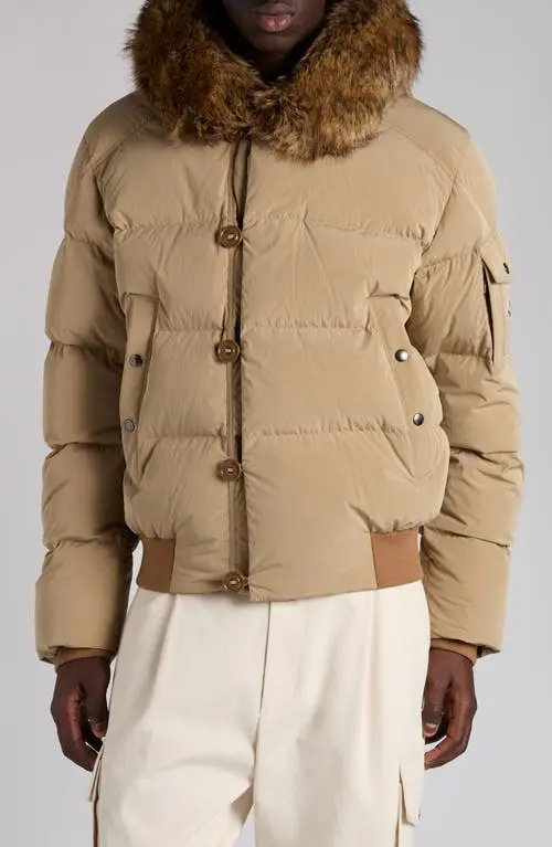 Moncler Luynes Down Jacket With Faux Fur Trim - Tan