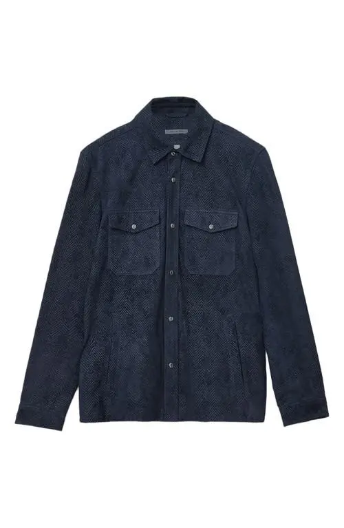 John Varvatos Jonah Herringbone Pattern Leather Overshirt - Navy