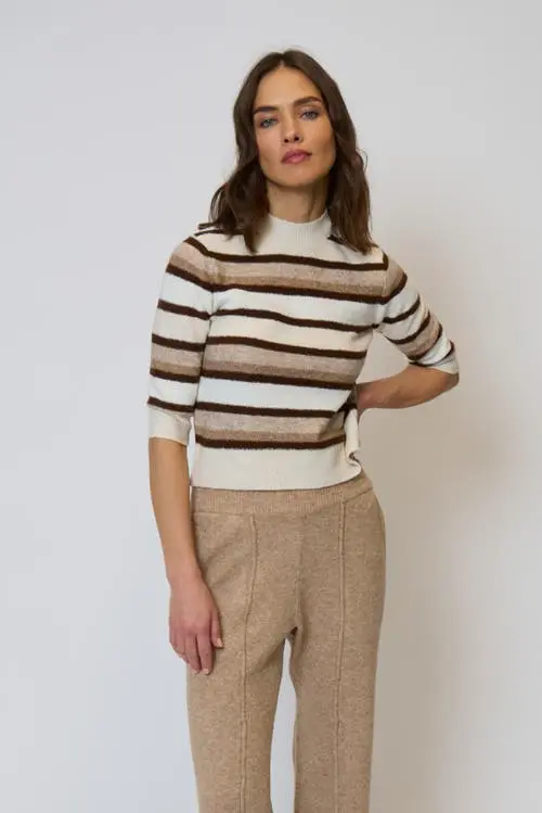 Central Park West Striped Half Sleeve Crew Neck Top