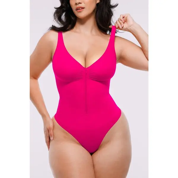 SHAPELLX Skin Flow Zipper Front Thong Bodysuit - Magenta